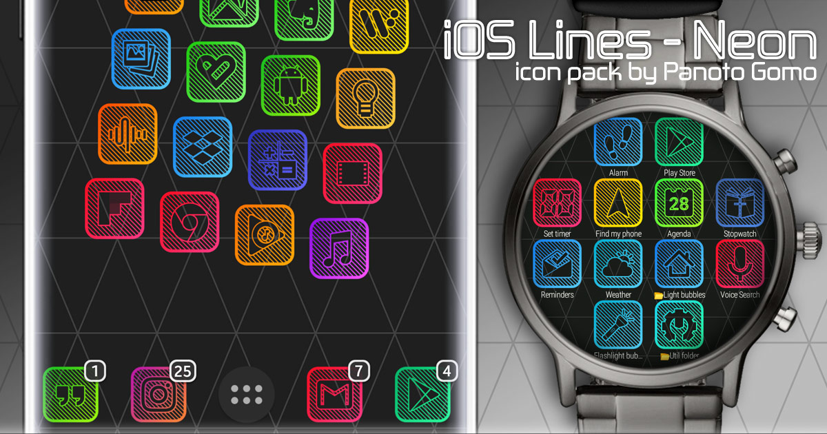 iOS Lines – Neon – Square Lines Icon Pack – Bubble Cloud Widgets ...