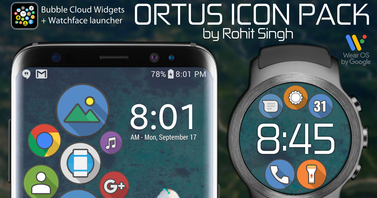 Ortus icon pack – Bubble Cloud Widgets + WearOS Tile Launcher / Watch Face